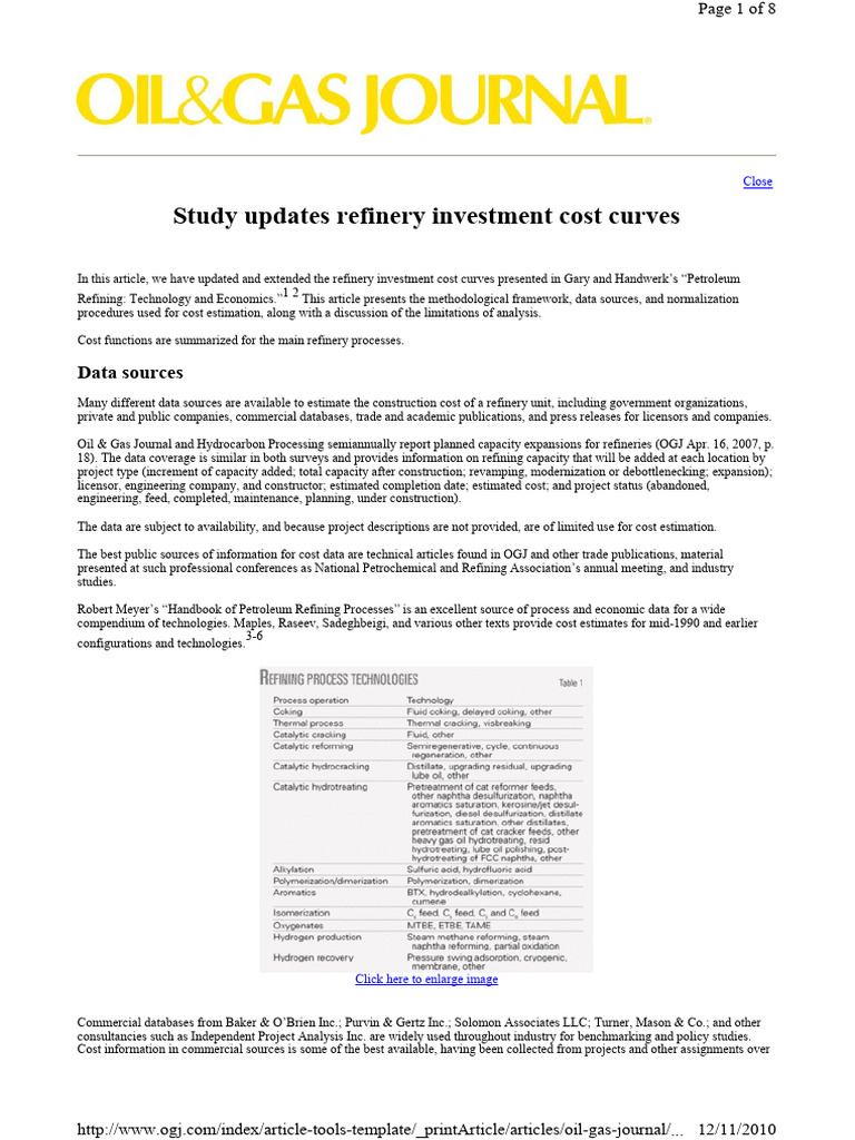Refinery Investment Cost Curves Update | PDF | Cracking (Chemistry ...