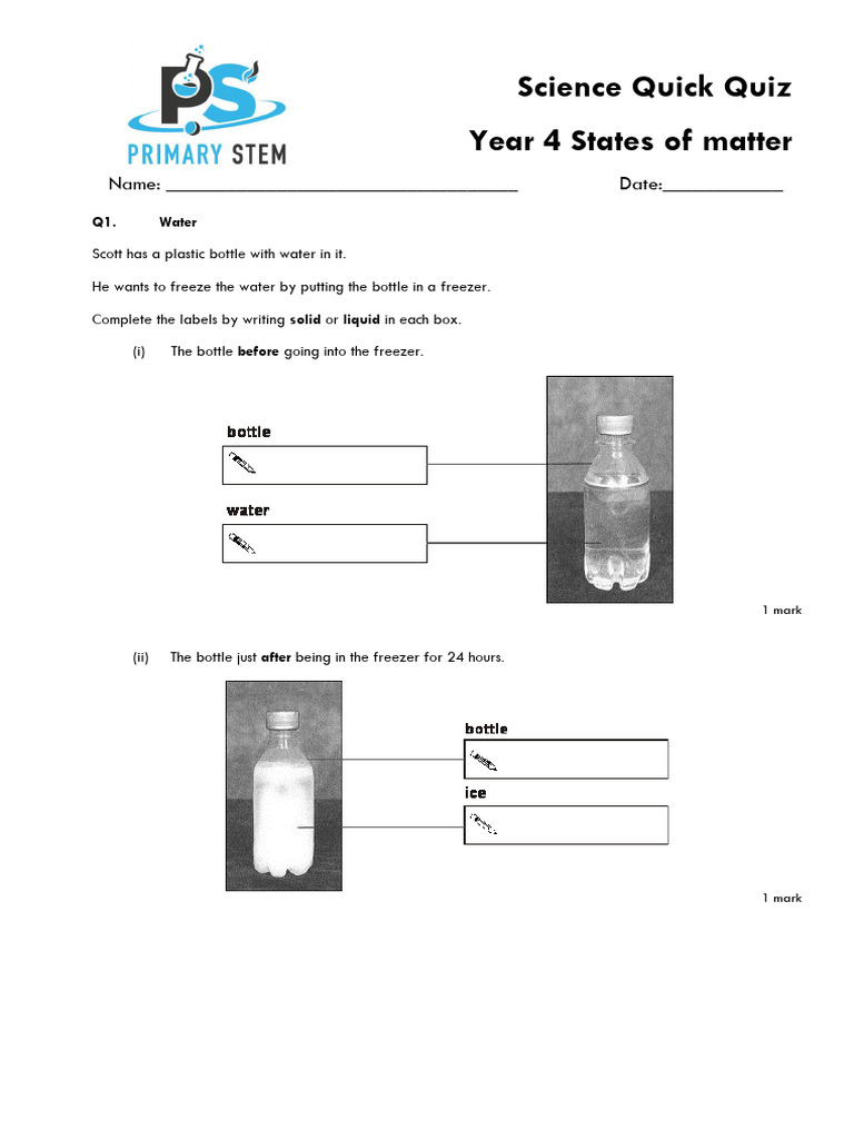 Year 4 Science: States of Matter Quiz | PDF | Water | Ice