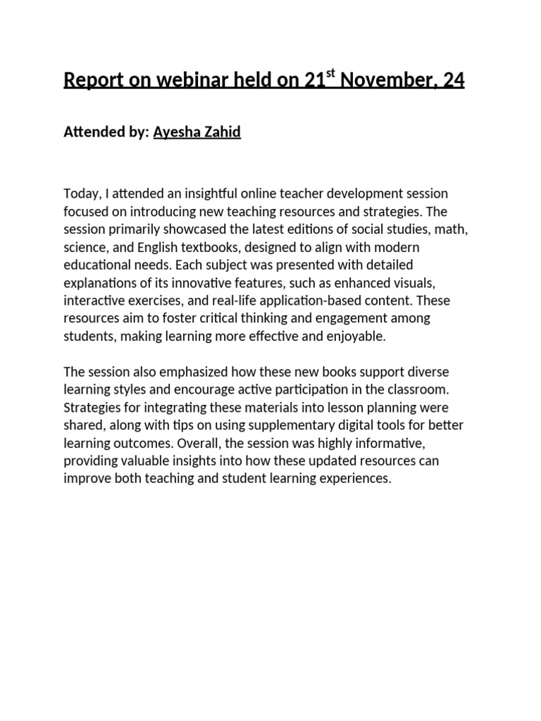 Report On Webinar Held On 21st November | PDF