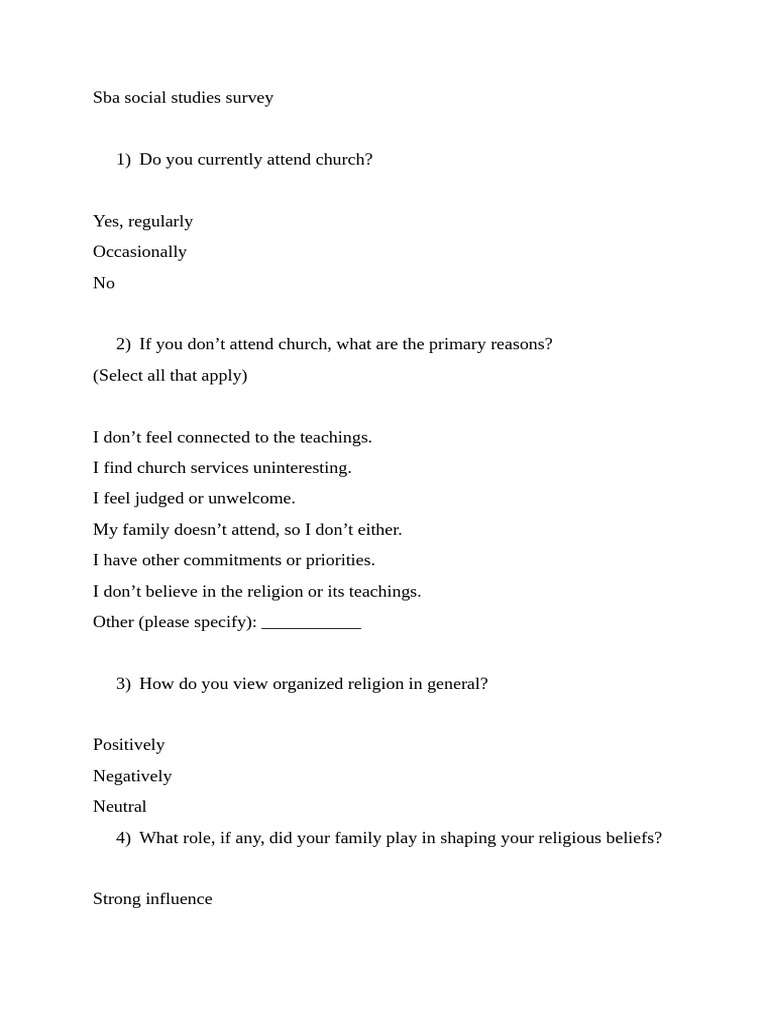 Sba Social Studies Survey | PDF