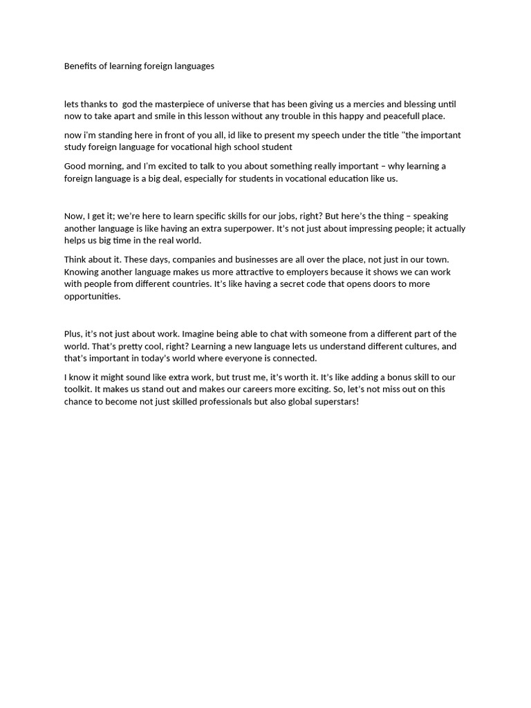 Importance of Foreign Languages for Students | PDF