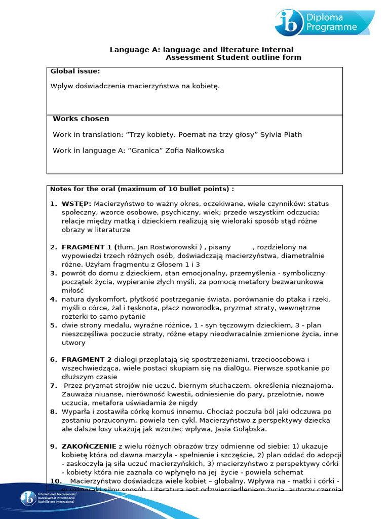 Official IBHL IO Outline form | PDF