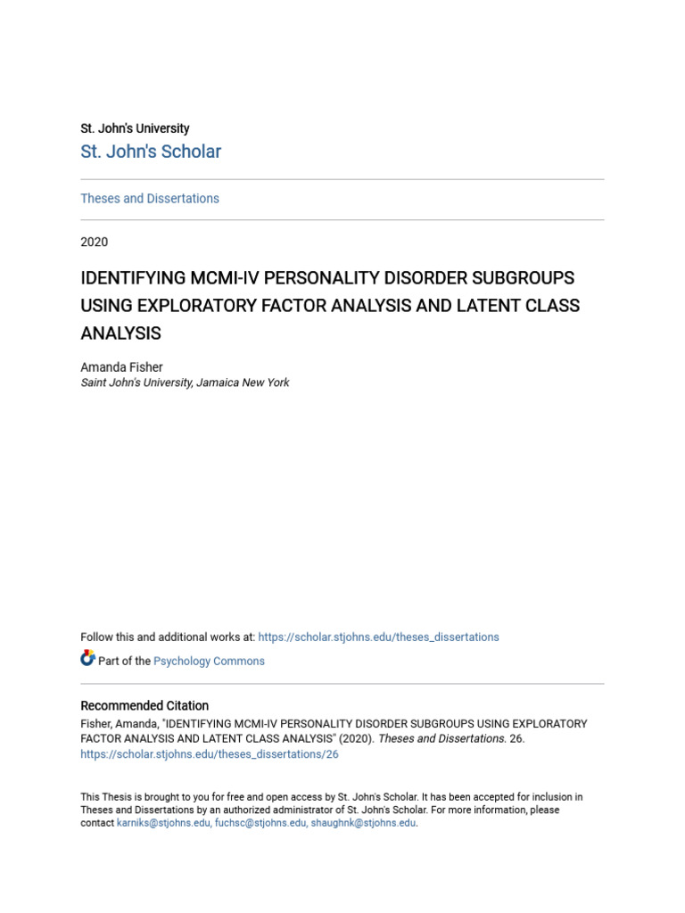 IDENTIFYING MCMI-IV PERSONALITY DISORDER SUBGROUPS USING EXPLORAT | PDF | Diagnostic And ...
