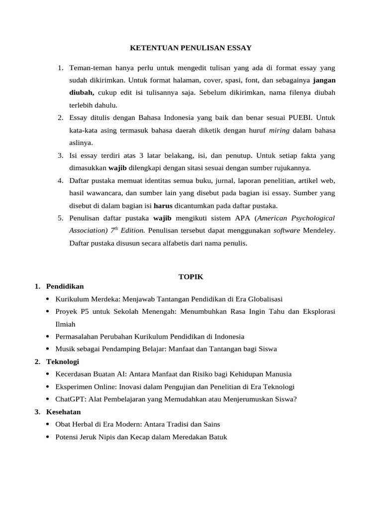 Ketentuan Penulisan Essay | PDF