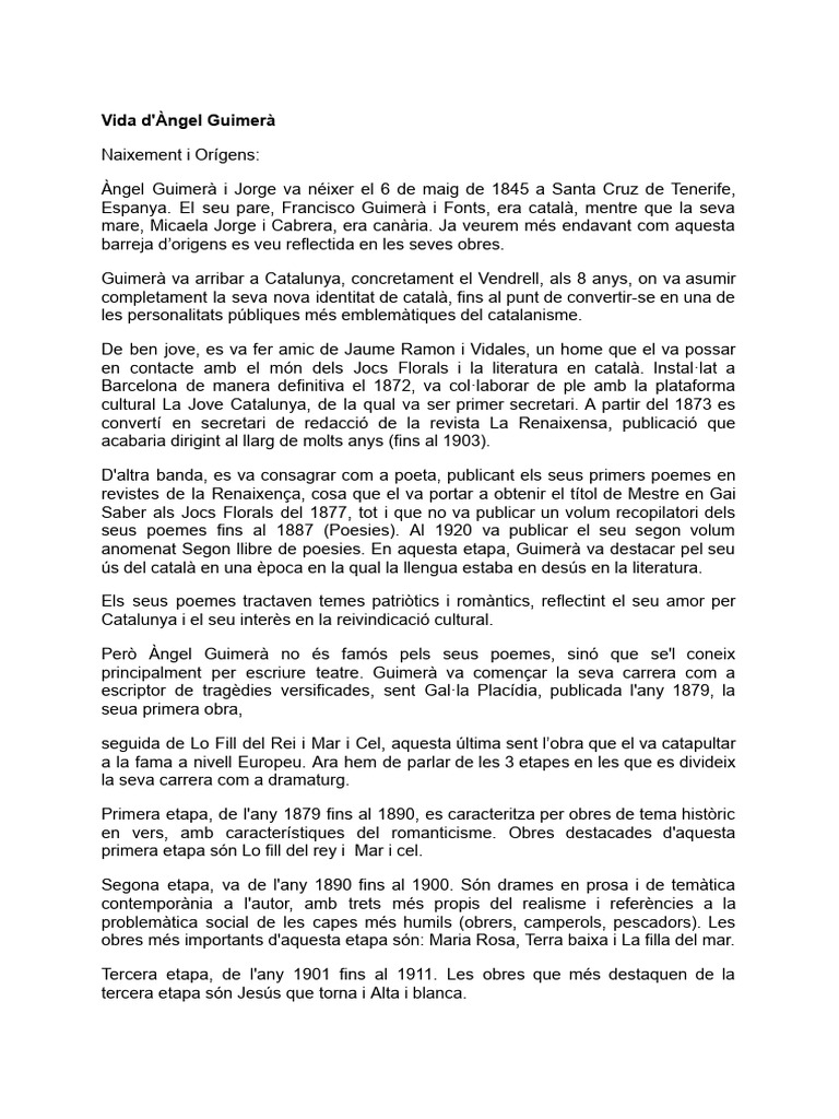 Àngel Guimerà Vida I Obra | PDF