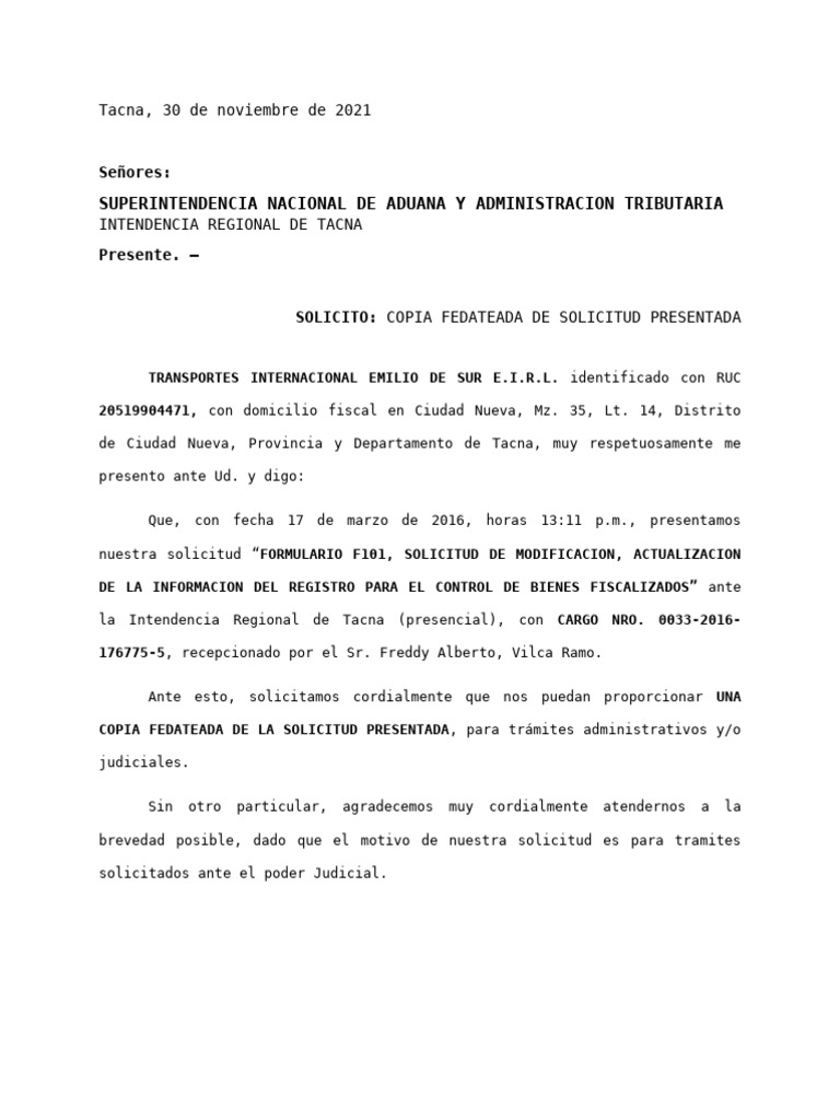 Modelo Solicitud SUNAT | PDF