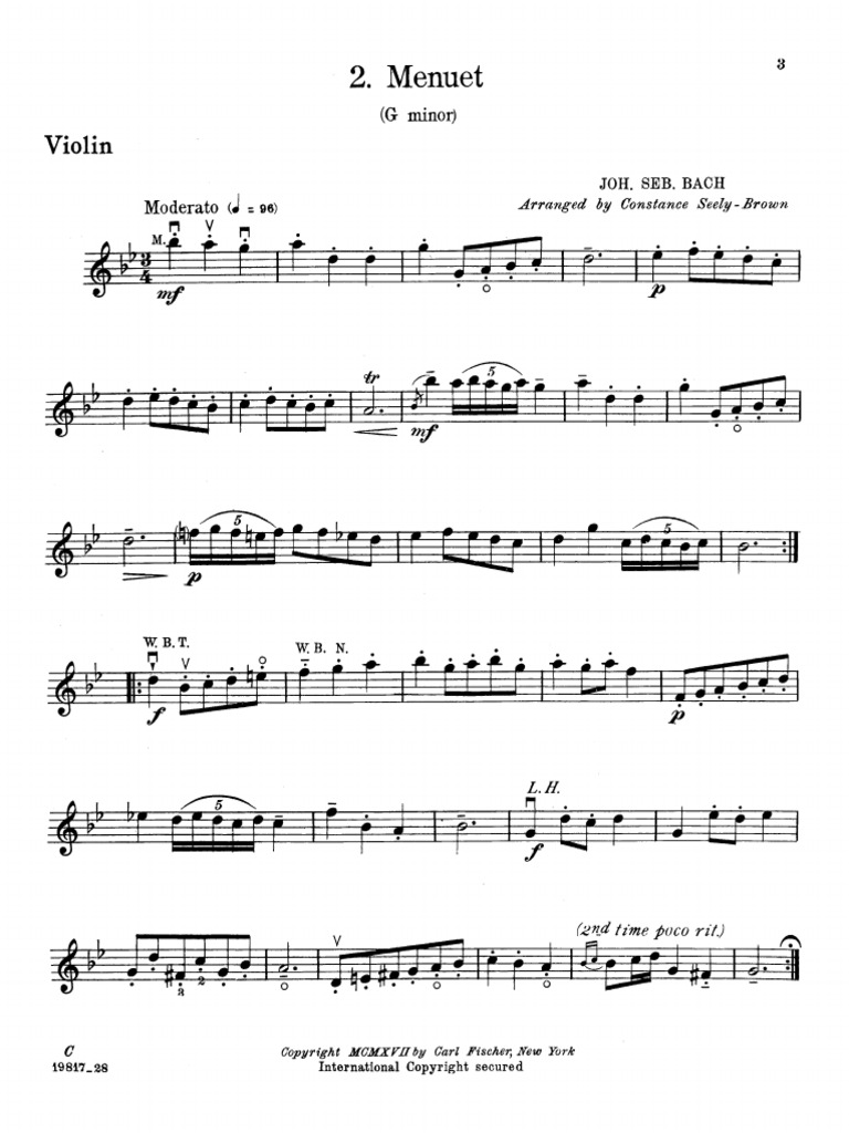 Bach Menuet in G Minor Violin | PDF