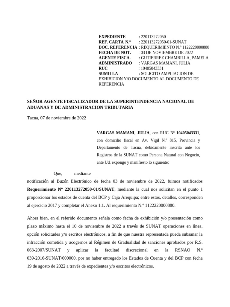 Solicitud de ampliacion SUNAT Fisca Parcial | PDF | Gobierno