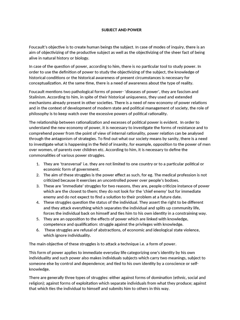 Foucault on Subjectivity and Power | PDF | Knowledge | Communication