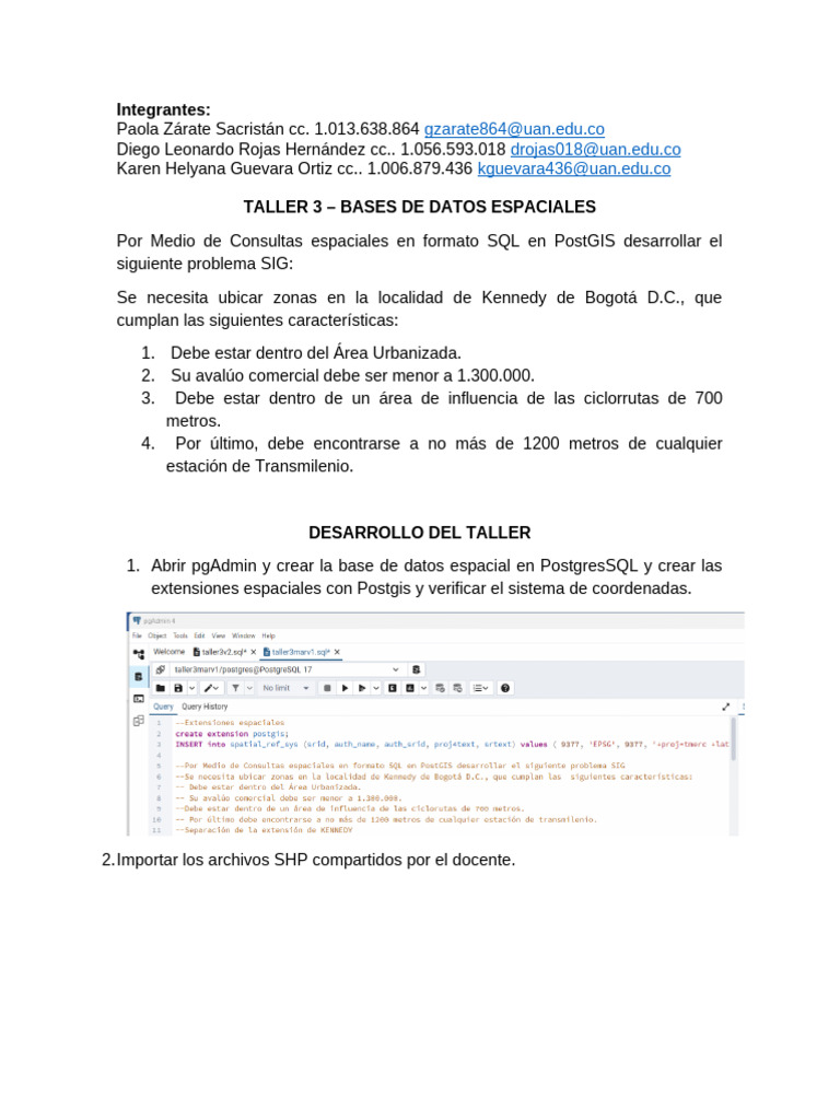 Desarrollo Taller #3 V2 BDDE | PDF