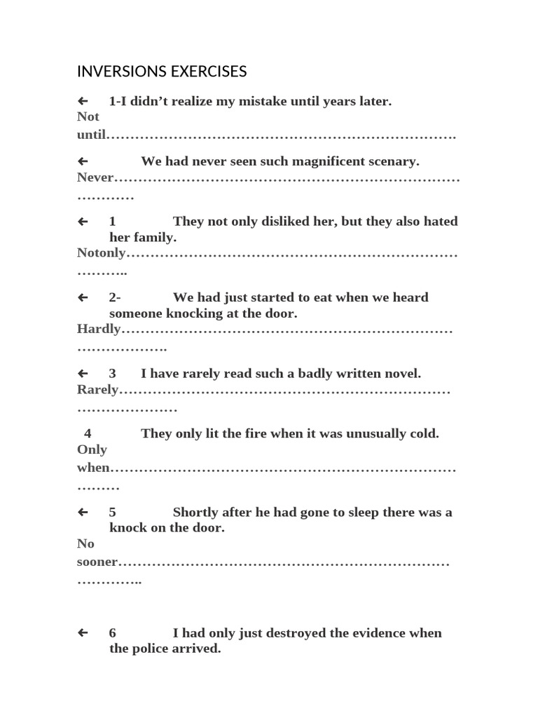 Inversion Exercises for English Grammar | PDF