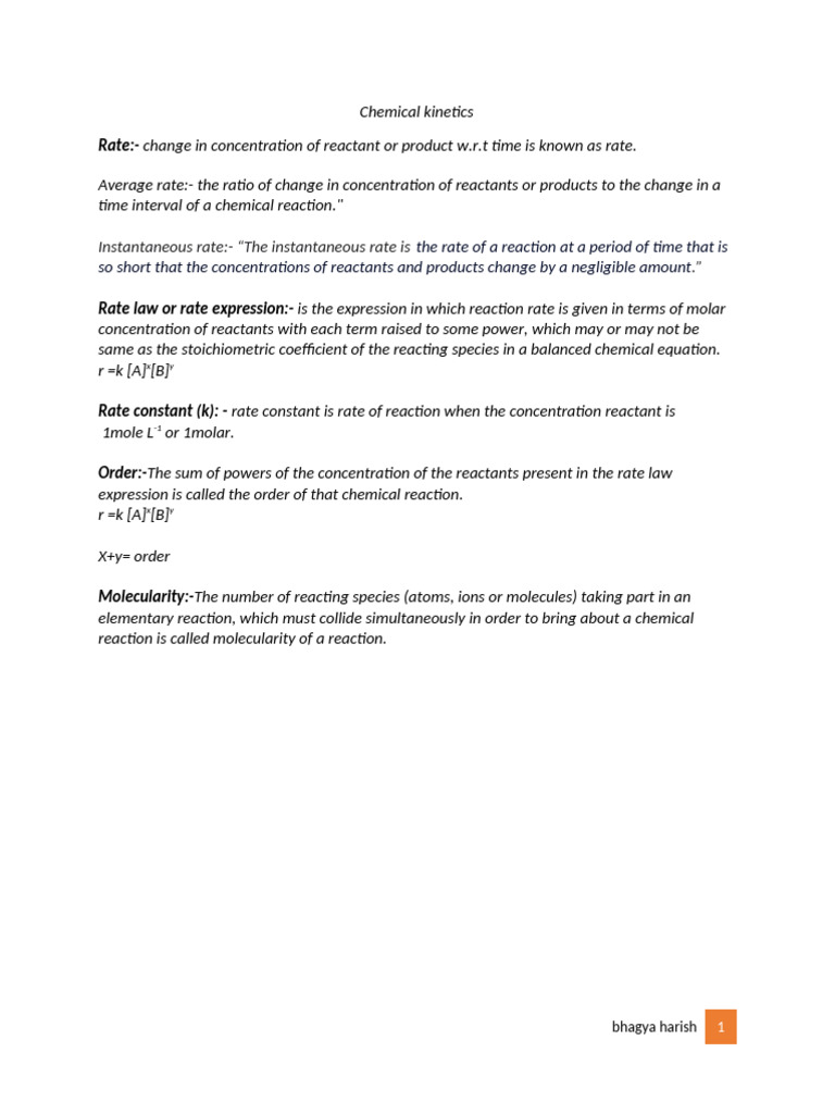 Chemical Kinetics Defination | PDF | Reaction Rate | Chemical Reactions