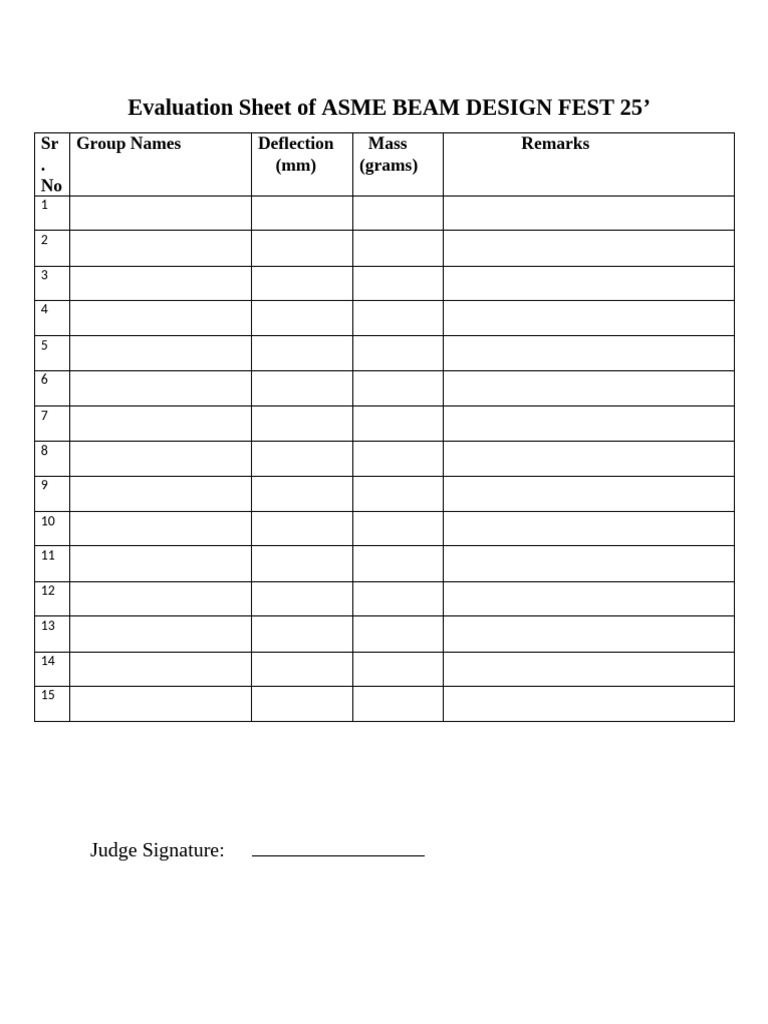 Evaluation Sheet of Asme Beam Design Fest 25 | PDF