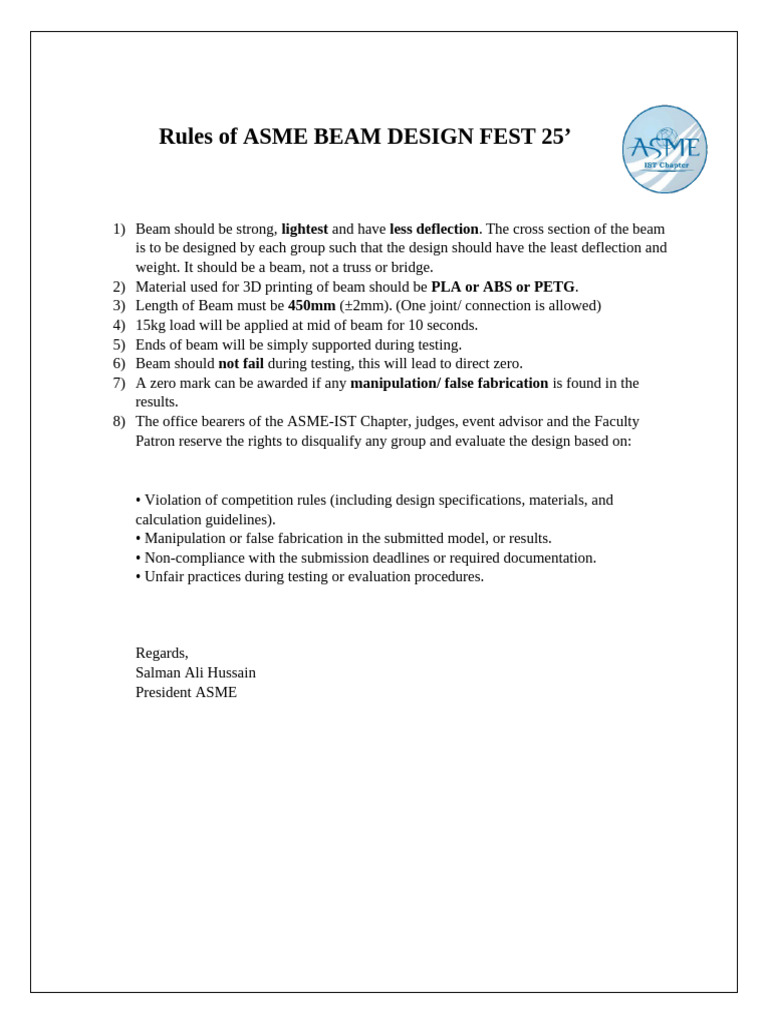 Notes for Judges of Asme Beam Design Fest 25' | PDF