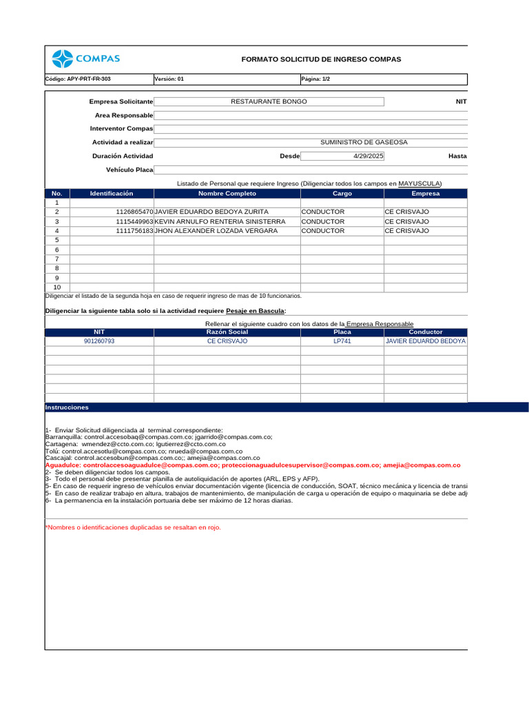 Nuevo Formato Solicitud de Ingreso Compas. | PDF