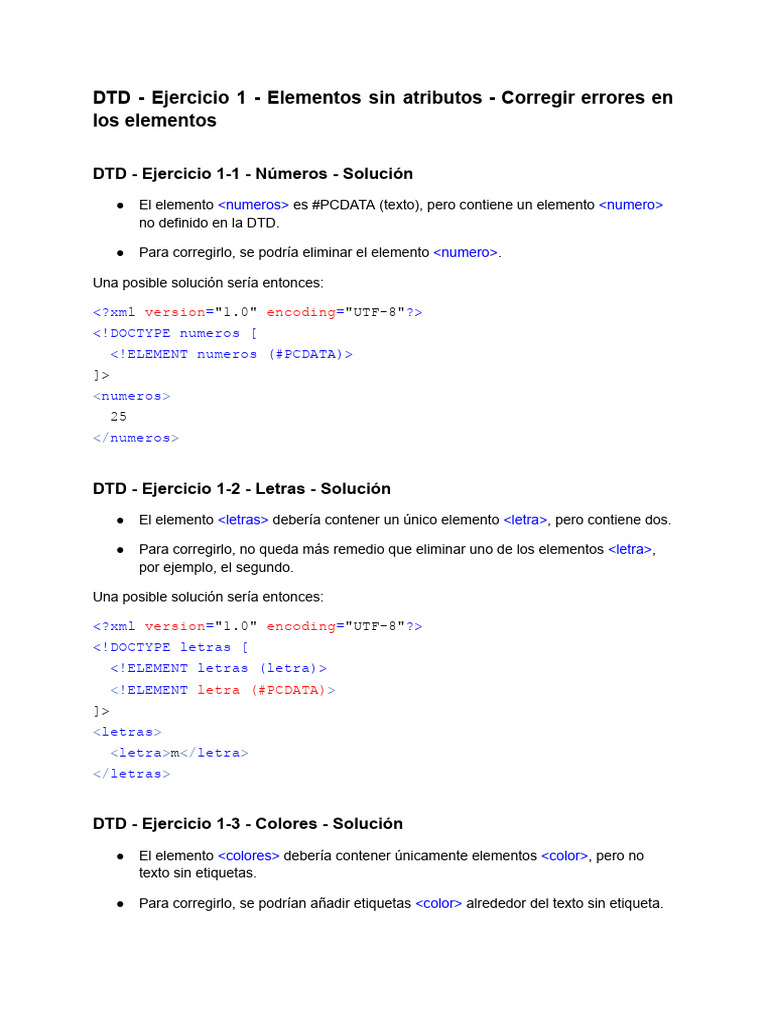 Solución Ejercicios DTD | PDF | Xml | Estándares del consorcio World Wide Web