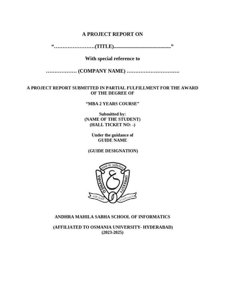 MBA Project Report Overview | PDF