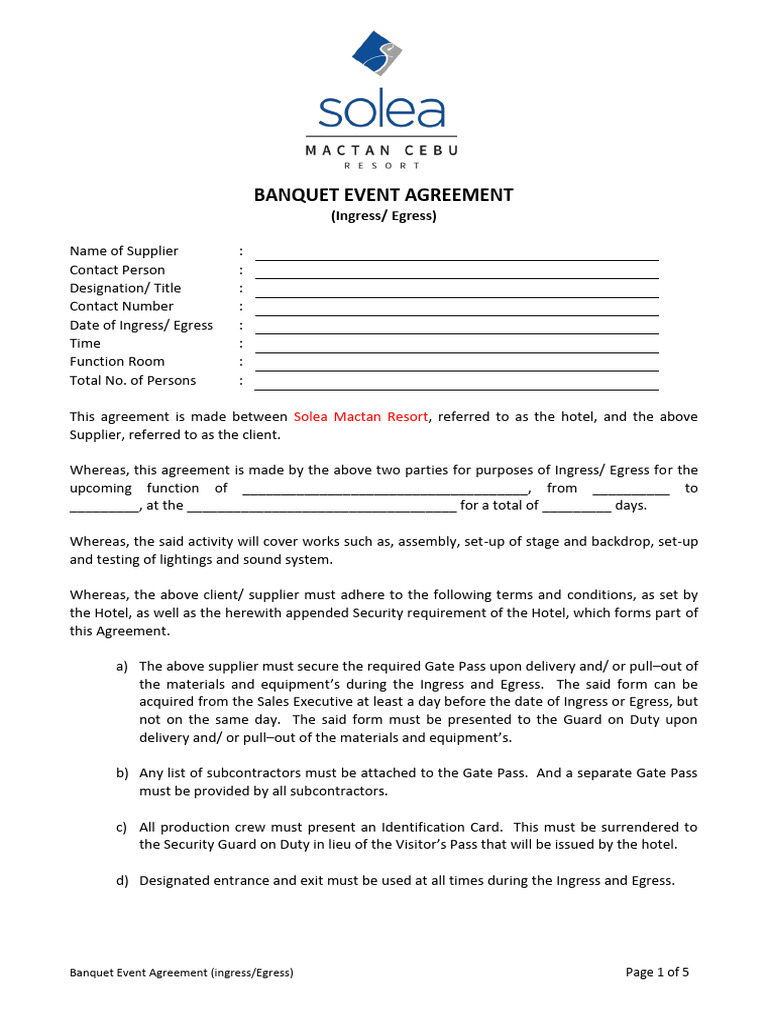 Solea Ingress - Egress Form | PDF