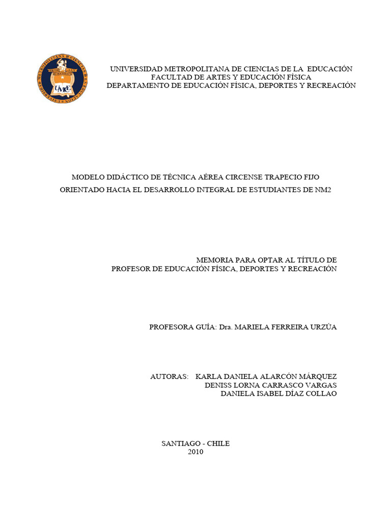 Modelo Didáctico de Técnica Aérea Trapecio Fijo Orientado Al Desarrollo ...