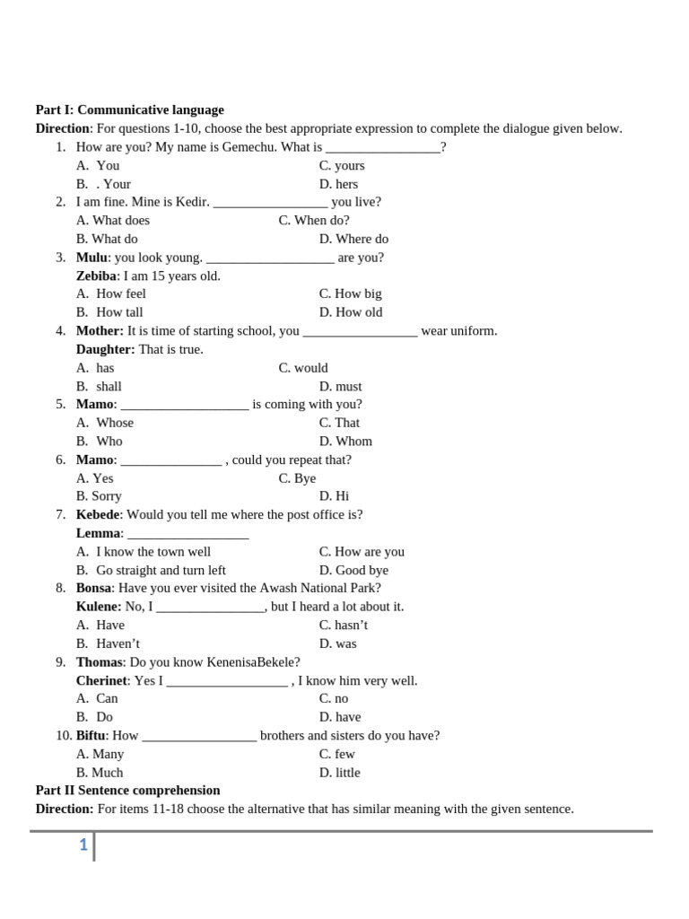 English Exam For Grade 8 | PDF