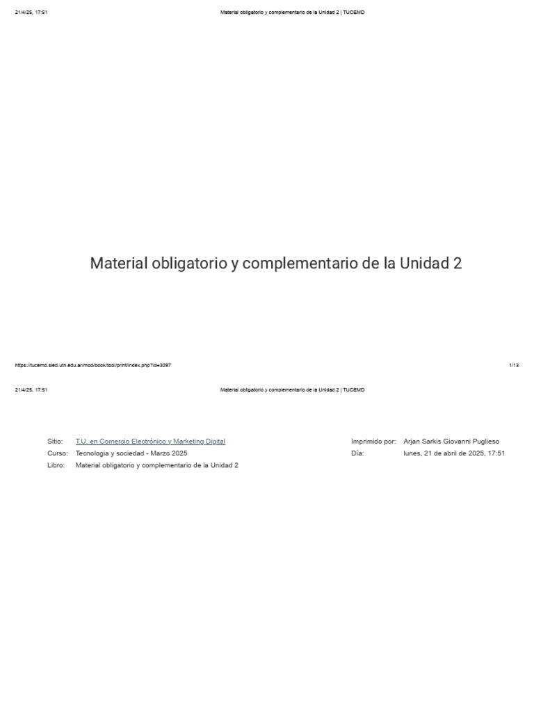 Material Obligatorio y Complementario de La Unidad 2 _ TUCEMD | PDF | Sociedad