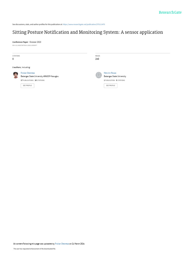 Sitting Posture Notification and Monitoring System: A Sensor Application | PDF