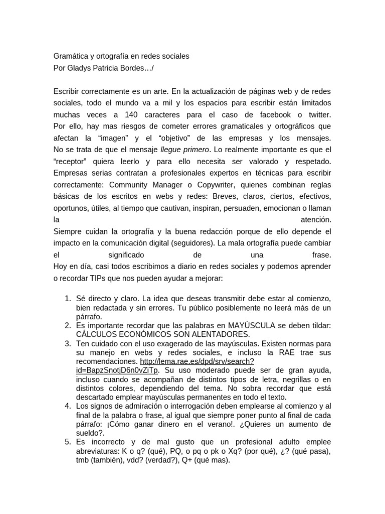 Gramática y Ortografía en Redes Sociales | PDF | Ortografía | Palabra