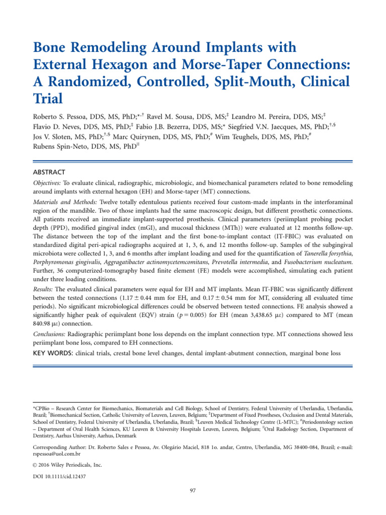 Bone Remodeling Around Implants with External Hexagon and Morse-Taper ...