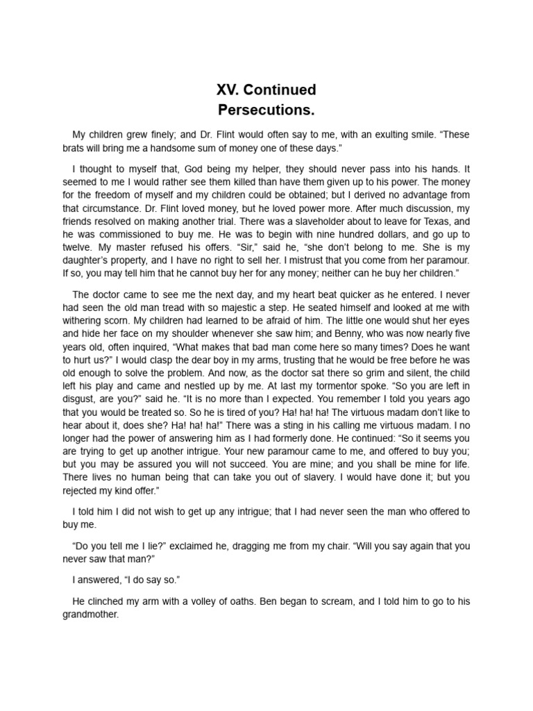 Harriet Jacobs, XV. Continued Persecutions | PDF