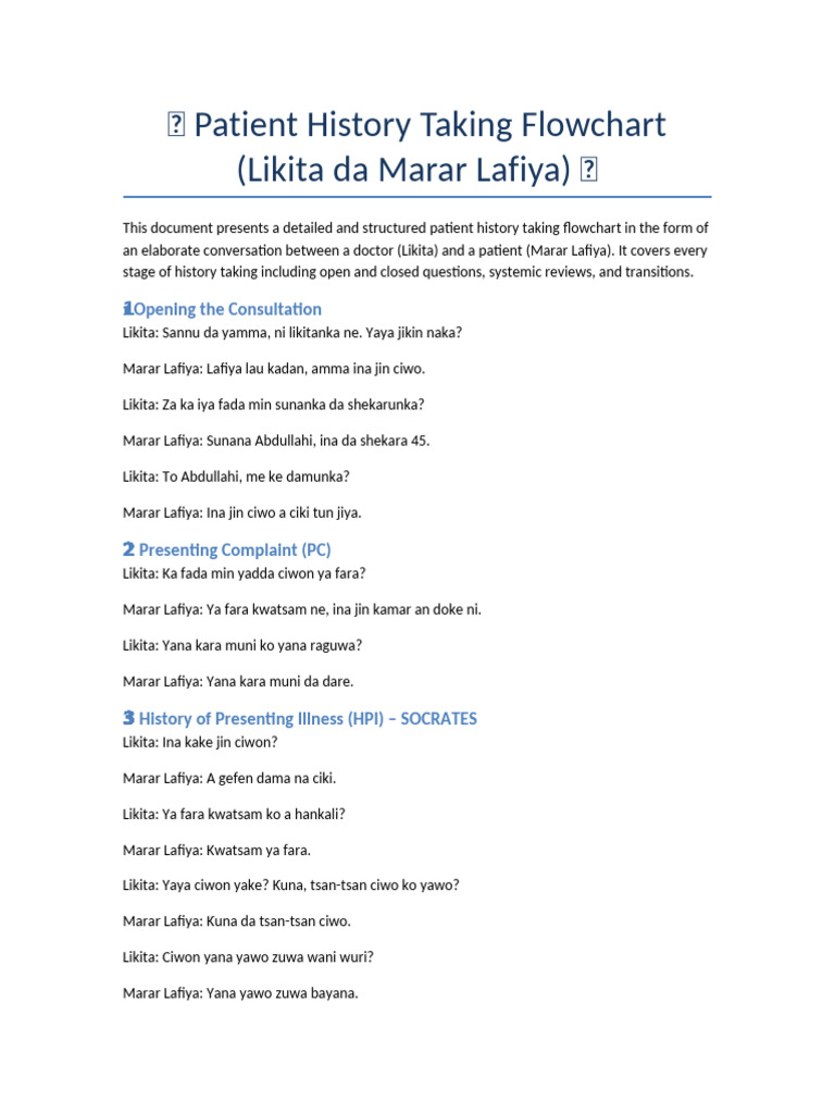 Patient History Taking Flowchart Conversation | PDF