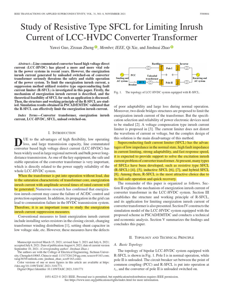 Study_of_Resistive_Type_SFCL_for_Limiting_Inrush_Current_of_LCC-HVDC_Converter_Transformer | PDF ...