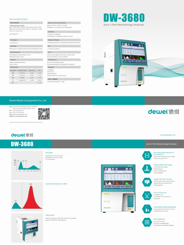 DW-3680 Auto 3 Part Hematology Analyzer Dewei Medical 8-2 | PDF