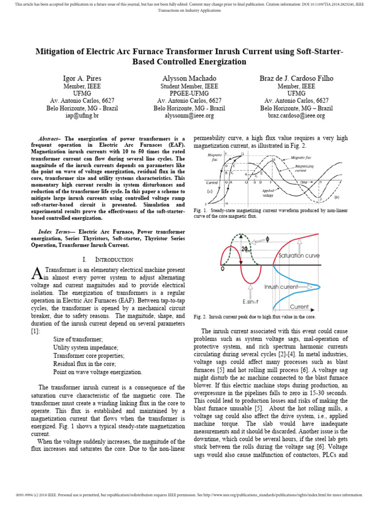 Mitigation of Electric Arc Furnance Transformer Inrush Current U 2018 | PDF | Transformer ...