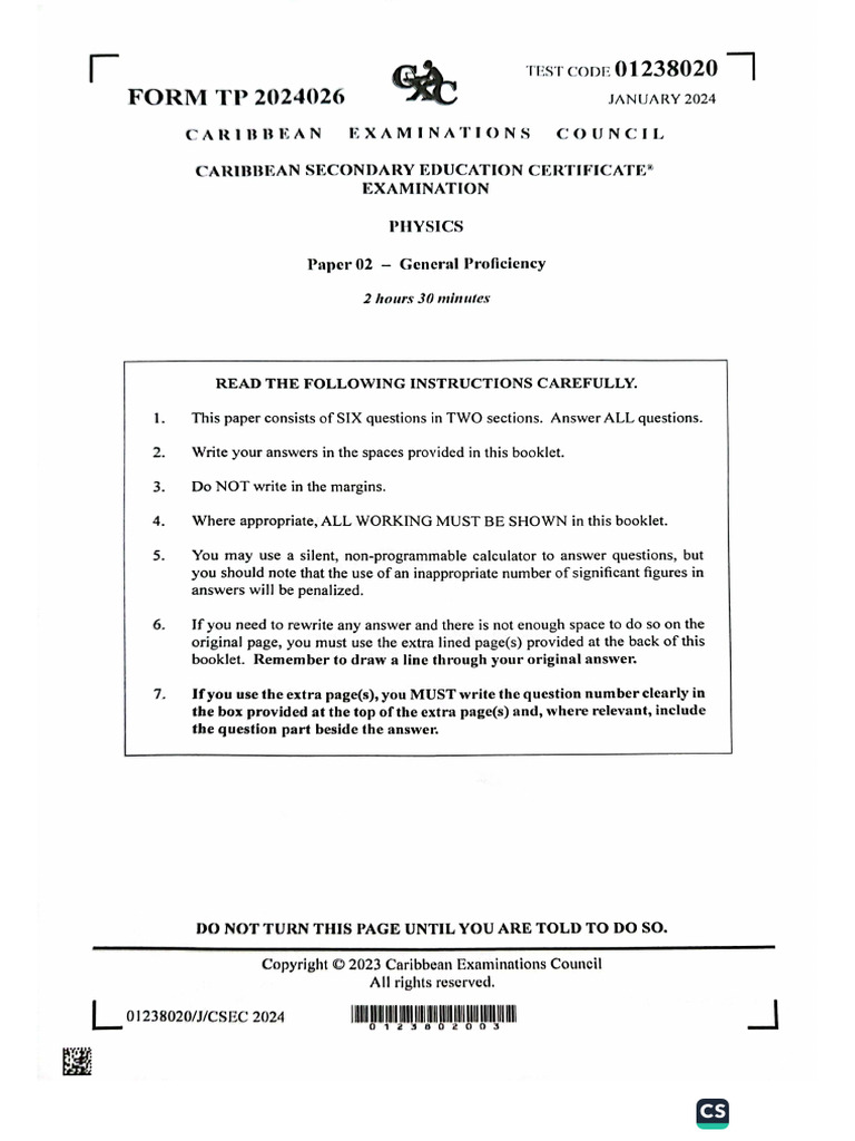 CSEC Physics P2 2024 JAN | PDF