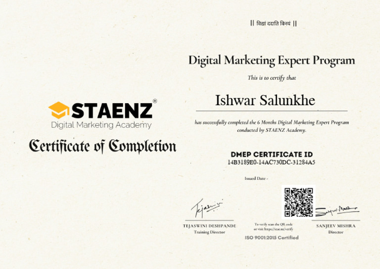 DMEP Course Certificate DMEP Final Certification Exam Ishwar Salunkhe | PDF