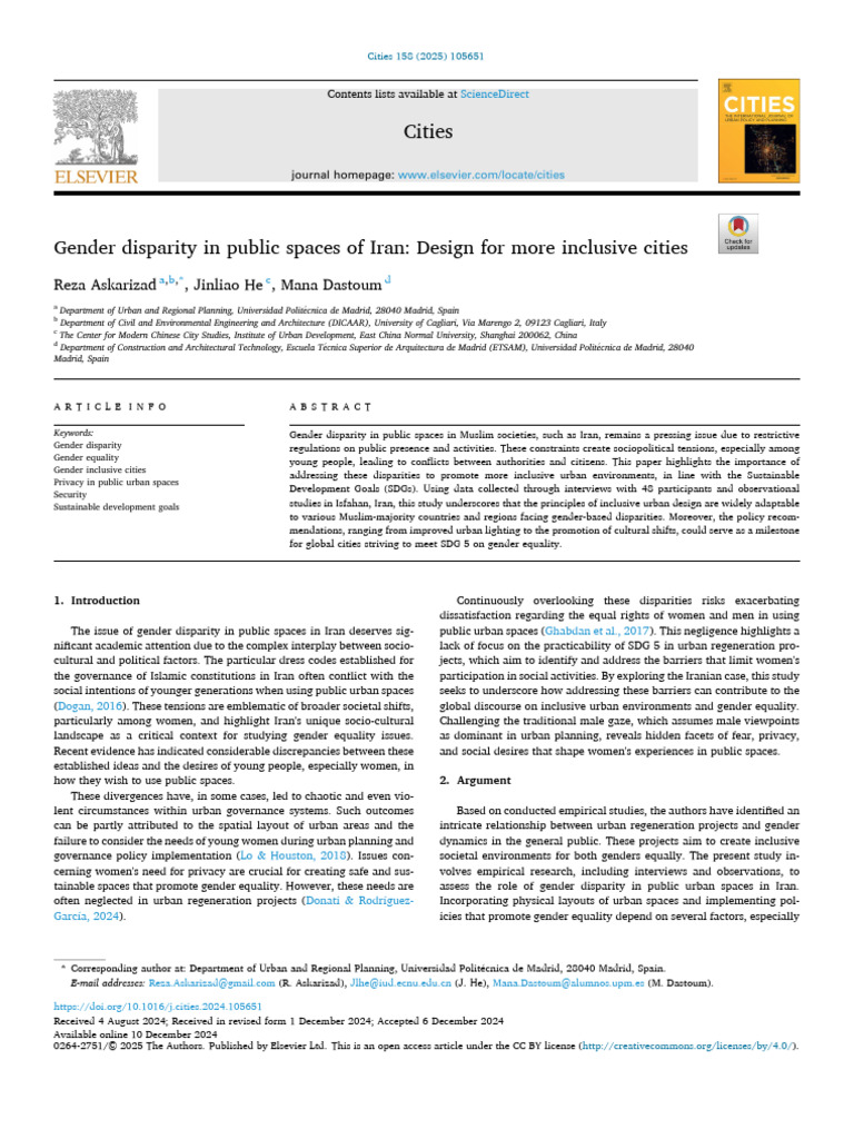 Gender Disparity in Public Spaces of Iran Design For More Inclusive ...