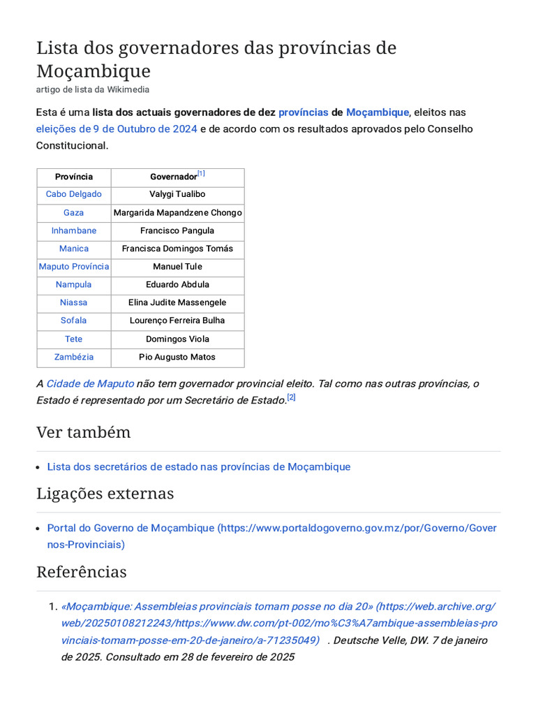Governadores de Moçambique 2025 | PDF