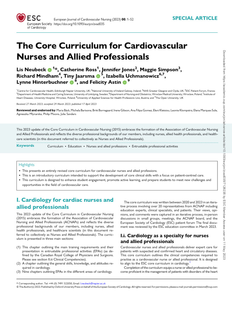 ACNAP Core Curriculum CV Nurses and APs - 2023 | PDF | Heart | Heart Failure
