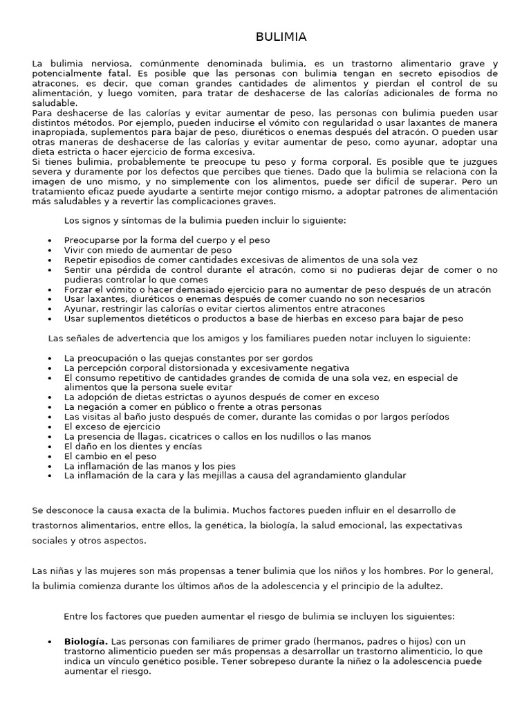 Bulimia: síntomas, causas y tratamiento | PDF | Bulimia nerviosa ...