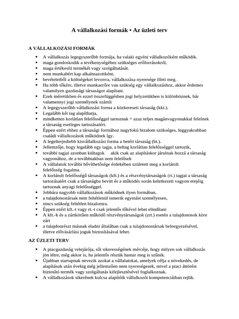 A vállalkozási formák | PDF