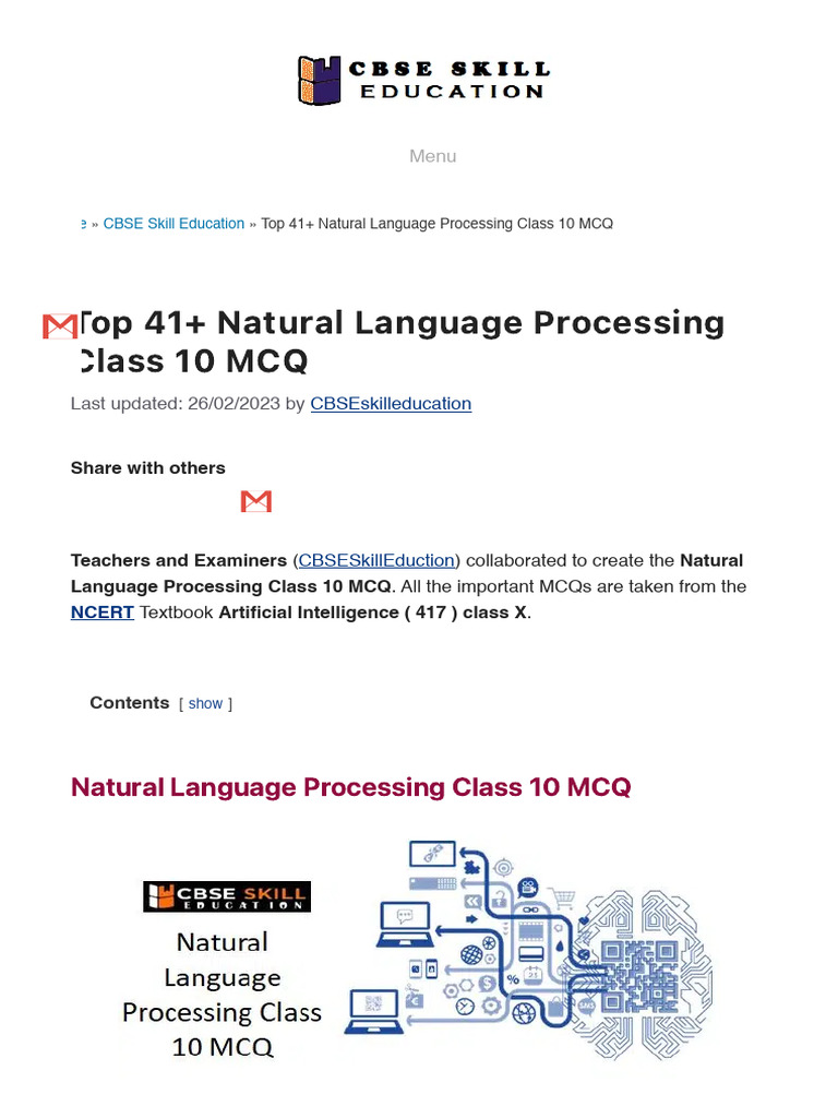 Top 41+ Natural Language Processing Class 10 MCQ - CBSE Skill Education | PDF | Artificial ...