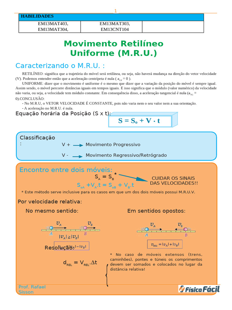 Aula 04 Cinematica Movimento Retilineo Uniforme | PDF | Engenharia Mecânica | Fenômenos físicos