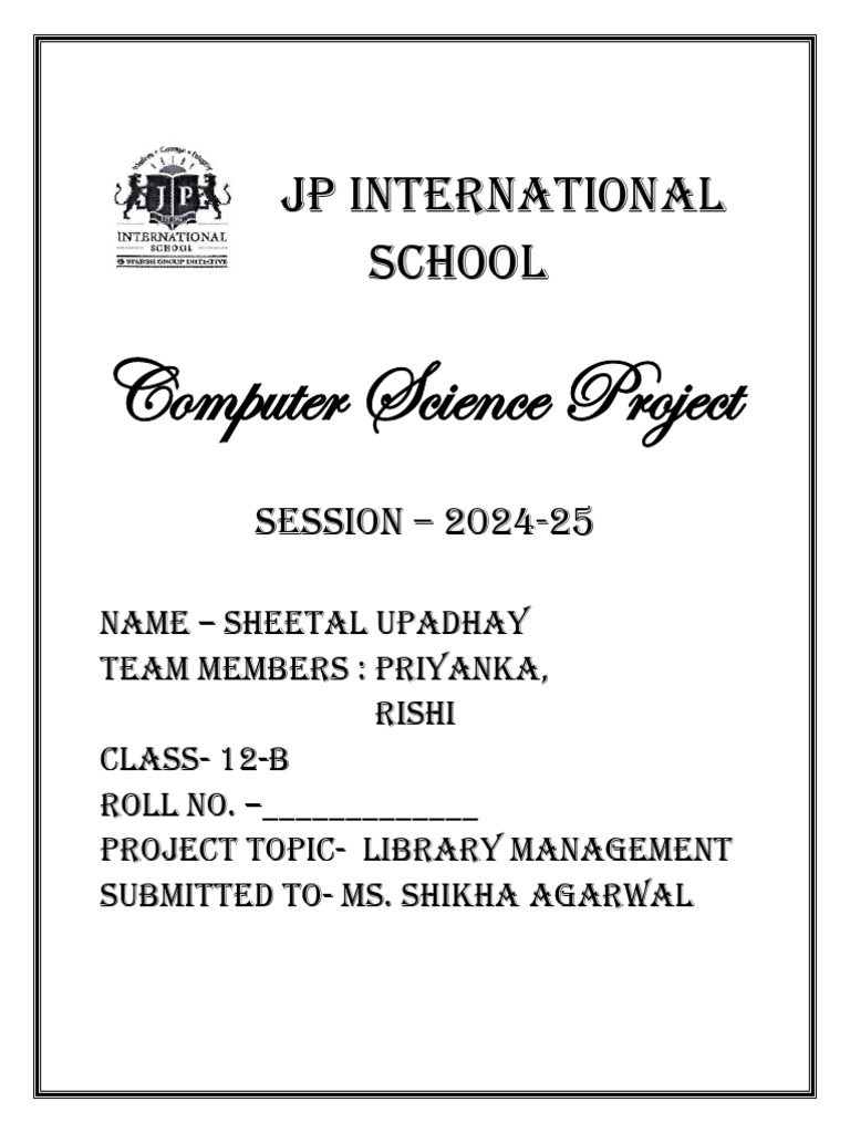 Cs Projct on Library Management (1) | PDF | Libraries | Computing