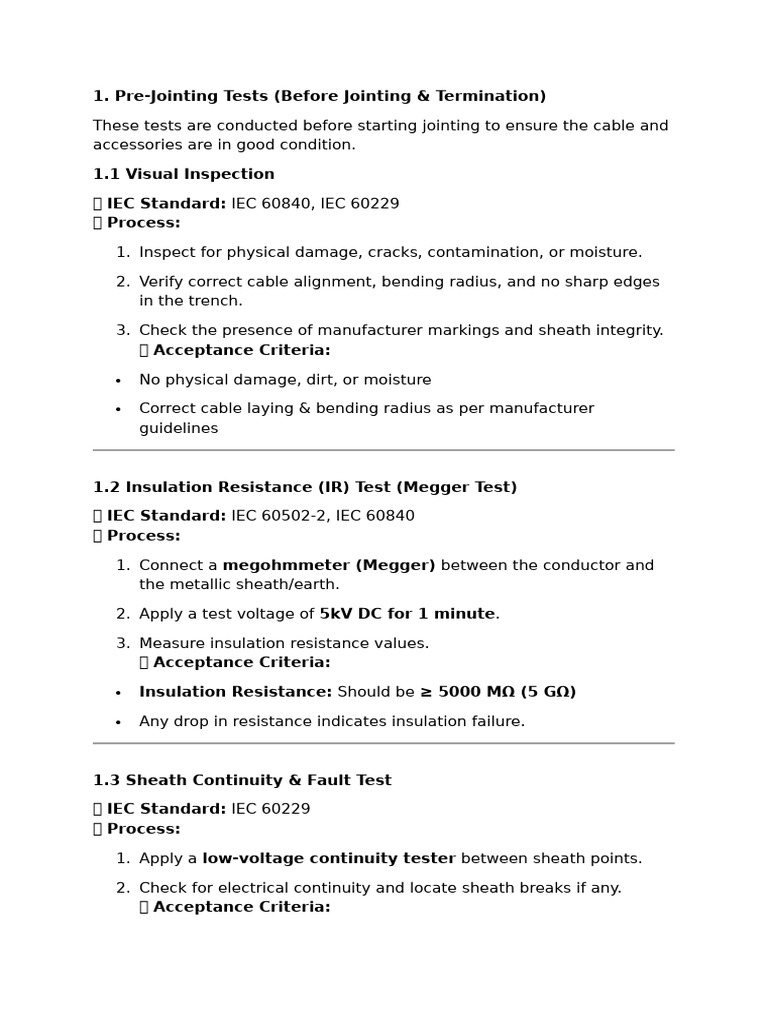 Cable Testing Procedures Overview | PDF | Manufactured Goods | Electric ...