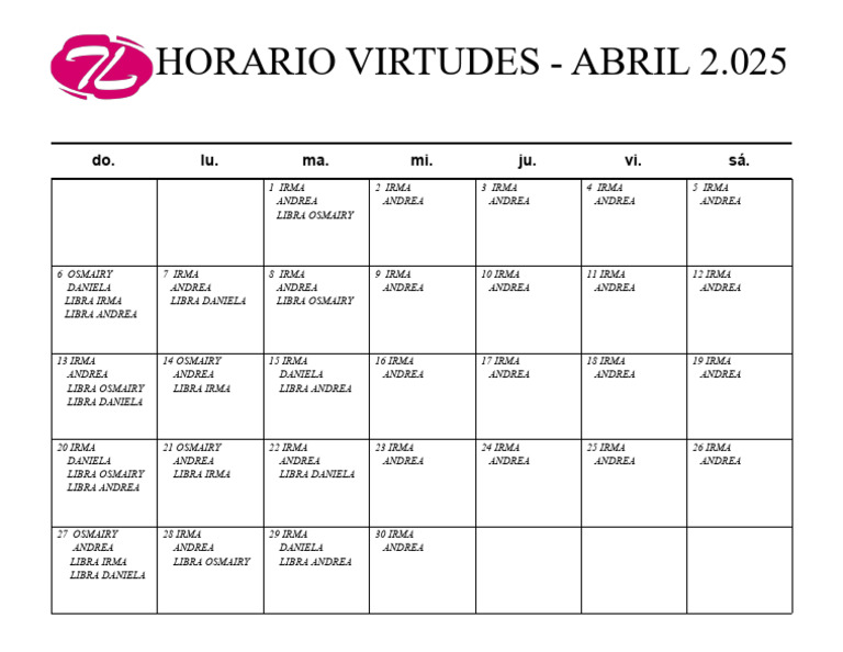 Horario Abril Virtudes | PDF