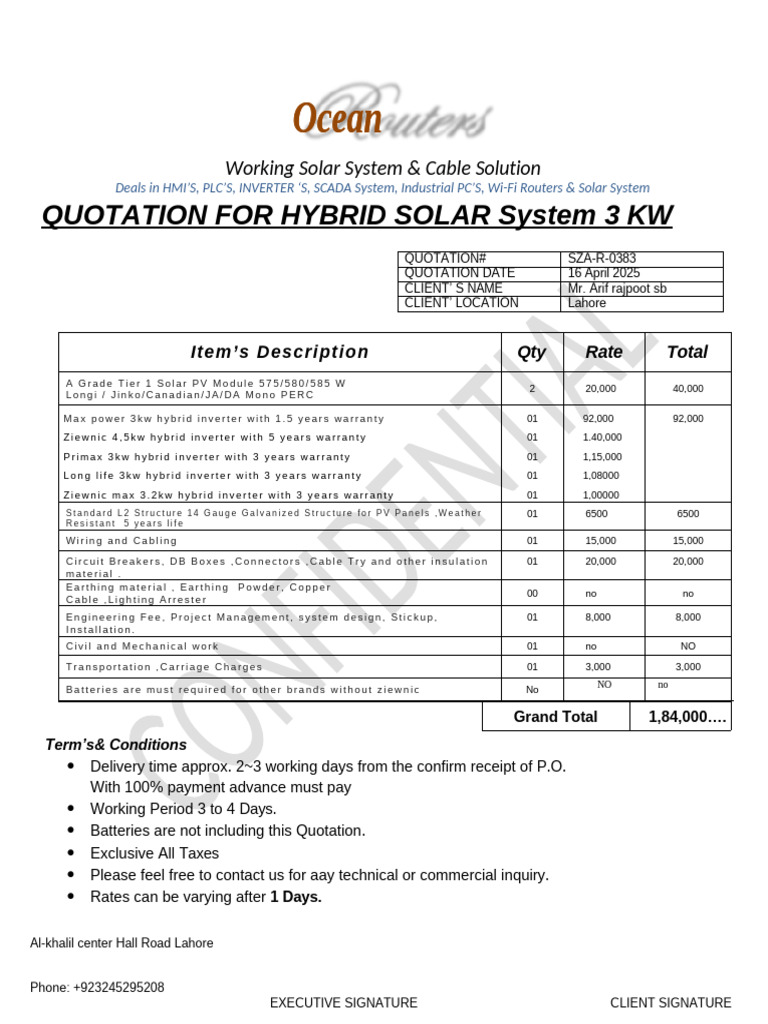 Quotation For Solar System 3kw | PDF | Photovoltaics | Power (Physics)