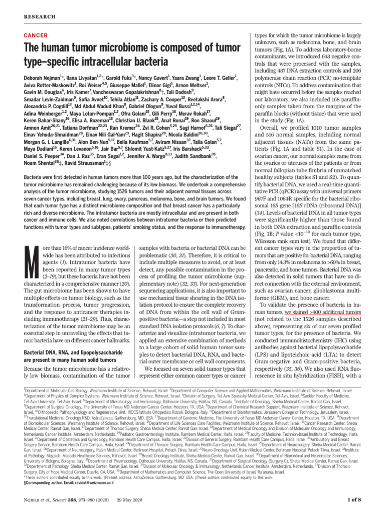 Nejman 2020 The Human Tumor Microbiome Is Compo | PDF | Bacteria | Staining