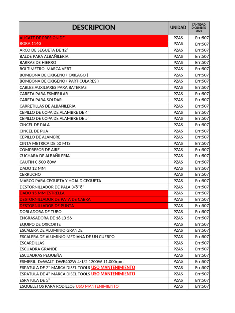 Inventario de Herramientas Depos..2025 | PDF | Tecnologías de gas