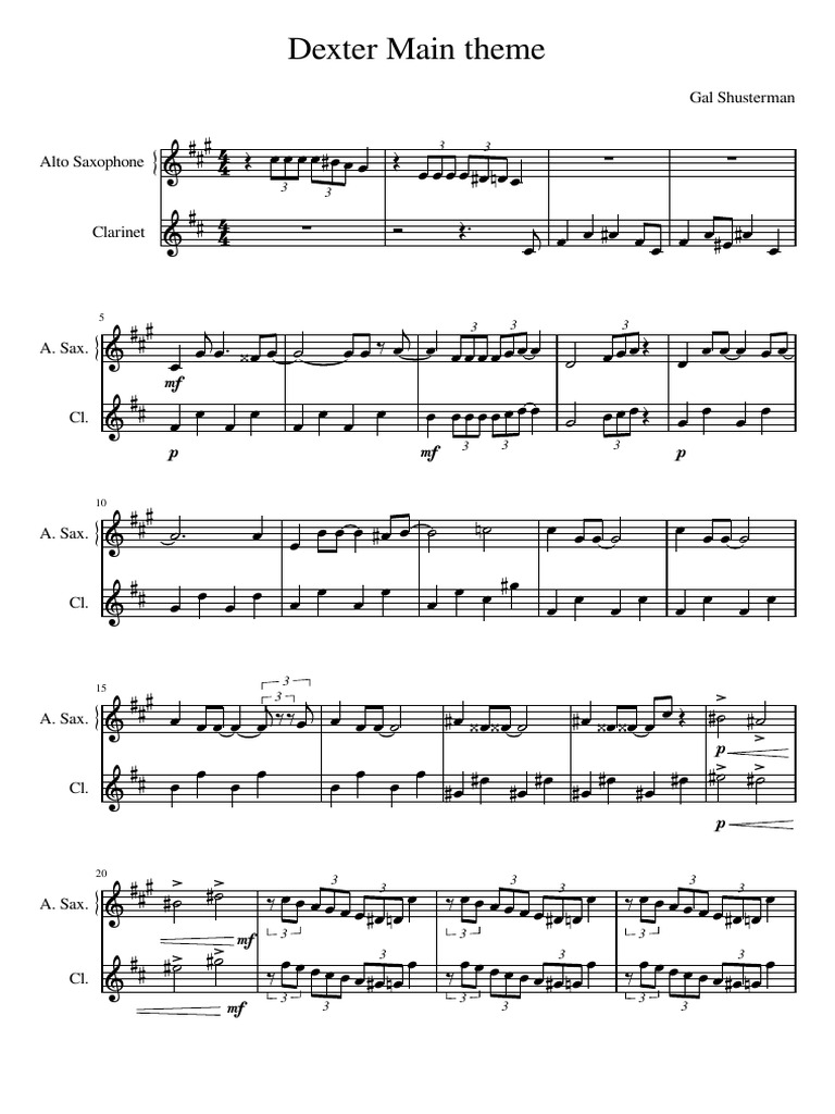 Dexter Main Theme-Score - and - Parts | PDF | Saxophone | European Musical Instruments