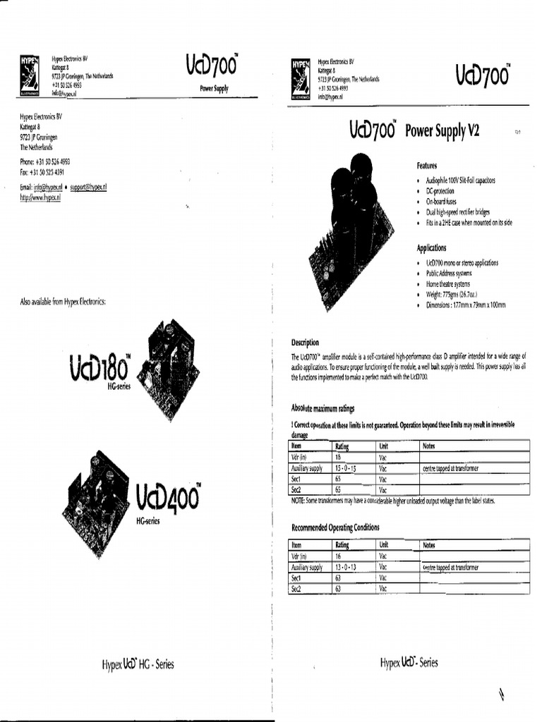 Hypex UCD700 Power Supply | PDF
